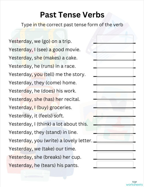 Past Tense Verbs. Interactive worksheet | TopWorksheets