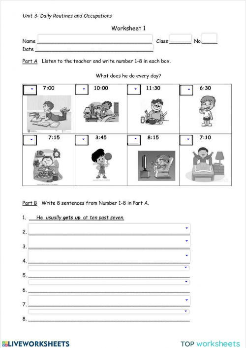 Daily Routines. Interactive worksheet | TopWorksheets