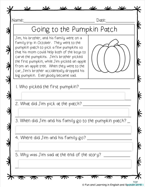 Pumpkin Patch Comprehension. Interactive worksheet | TopWorksheets