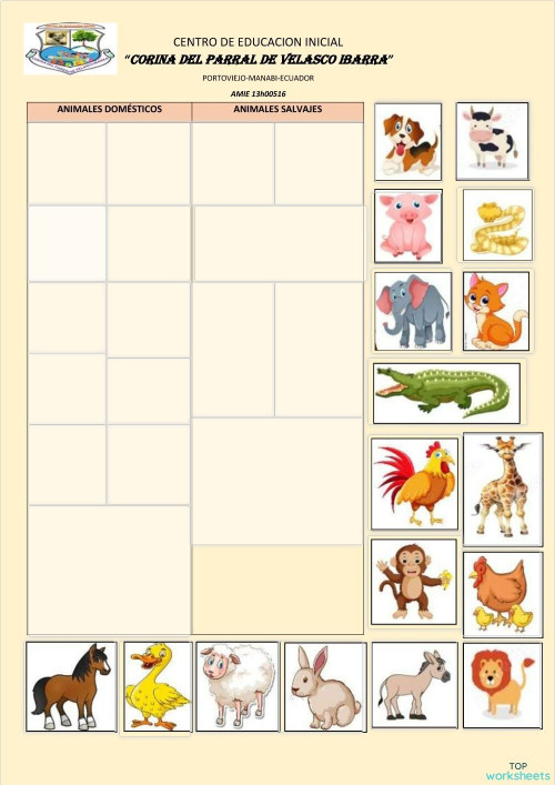 Animales domésticos y salvajes. Ficha interactiva | TopWorksheets