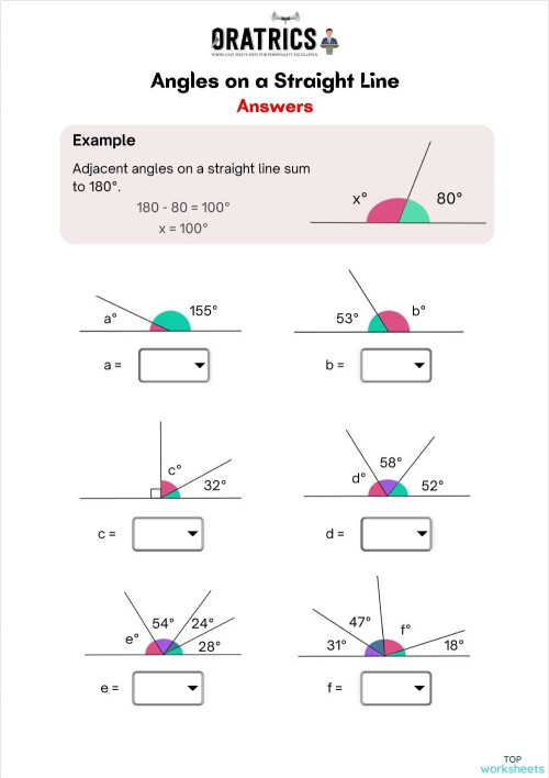 Grade 4 Page 63 (Calculating Angles on a Straight Line). Interactive ...