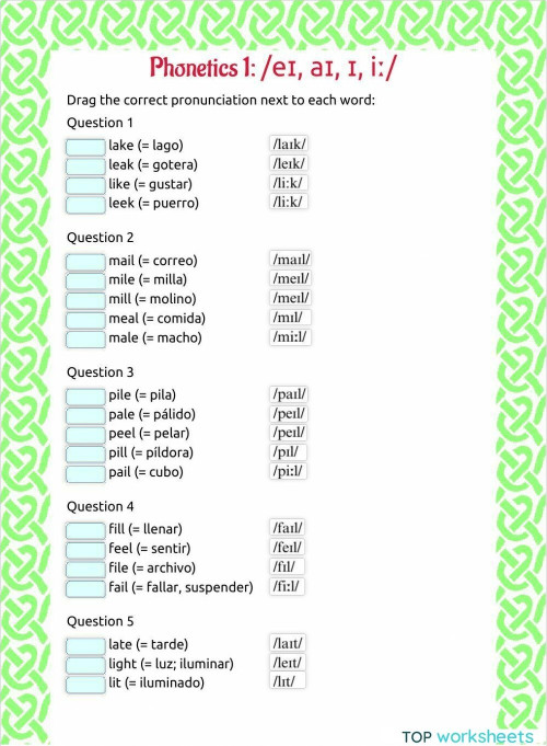 Phonetics 3: t, ð, f, tʃ, ʃ, ʒ, ŋ, g, ʤ. Interactive worksheet | TopWorksheets