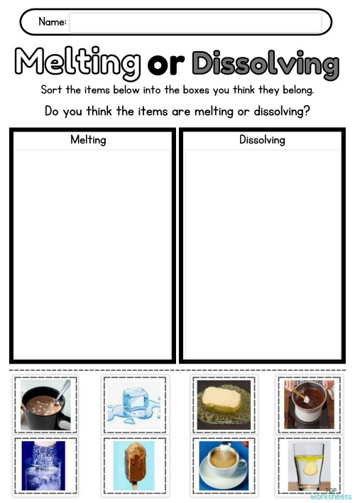 Melting or Dissolving. Interactive worksheet | TopWorksheets