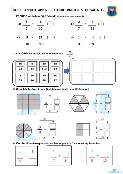 RECORDANDO FRACCIONES EQUIVALENTES. Ficha interactiva | TopWorksheets