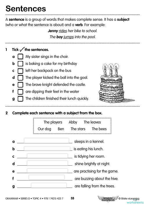 Sentences Worksheet. Interactive worksheet | TopWorksheets