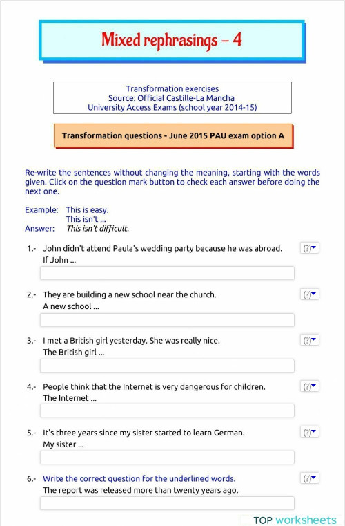 Rephrasing: interactive worksheets and online exercises | TopWorksheets