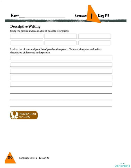 Lesson 29: Pg 290 Descriptive Writing Ex 1. Interactive worksheet ...