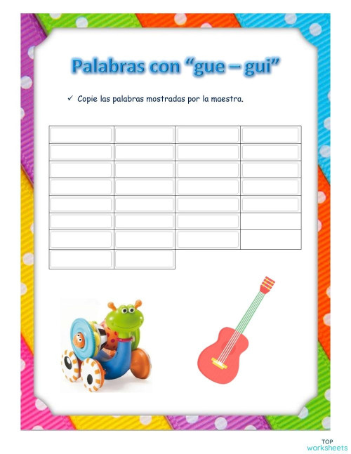 Palabras con "gue - gui". Ficha interactiva | TopWorksheets