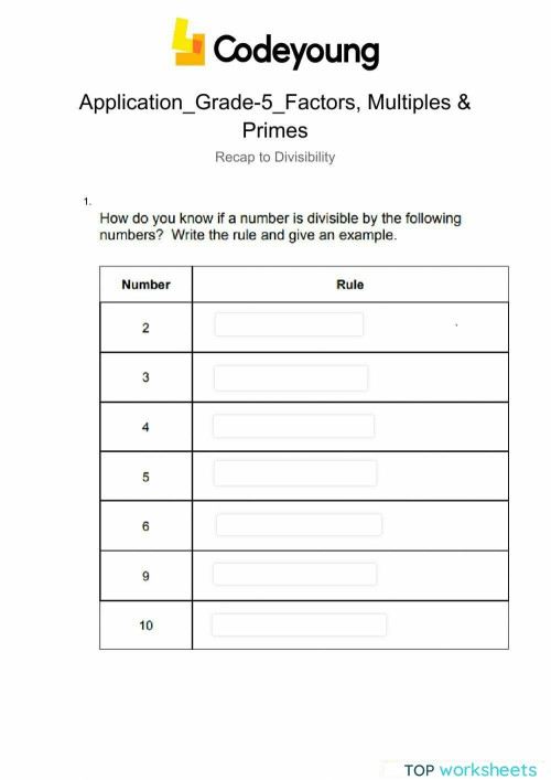 Application-Recap to Divisibility. Interactive worksheet | TopWorksheets