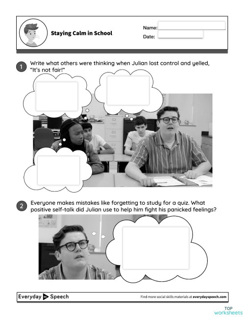Staying Calm in School Companion Worksheet. Interactive worksheet ...