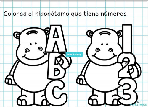 Colorea el hipopótamos que tenga números. Ficha interactiva | TopWorksheets