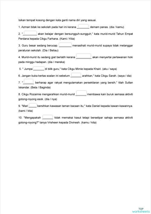 Bahasa Melayu: interactive worksheets and online exercises | TopWorksheets