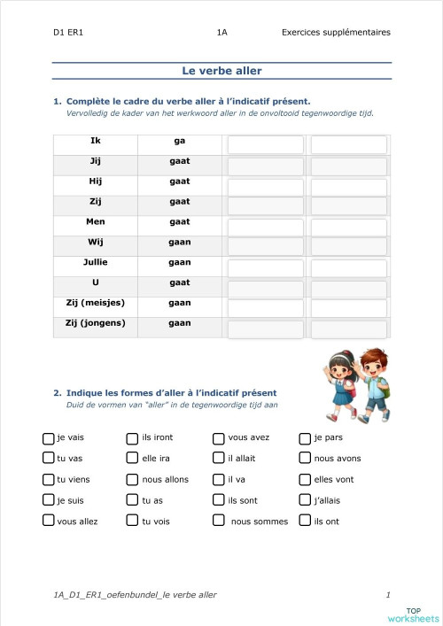1A_D1_ER1_oefenbundel_le verbe aller. Fiche interactive | TopWorksheets