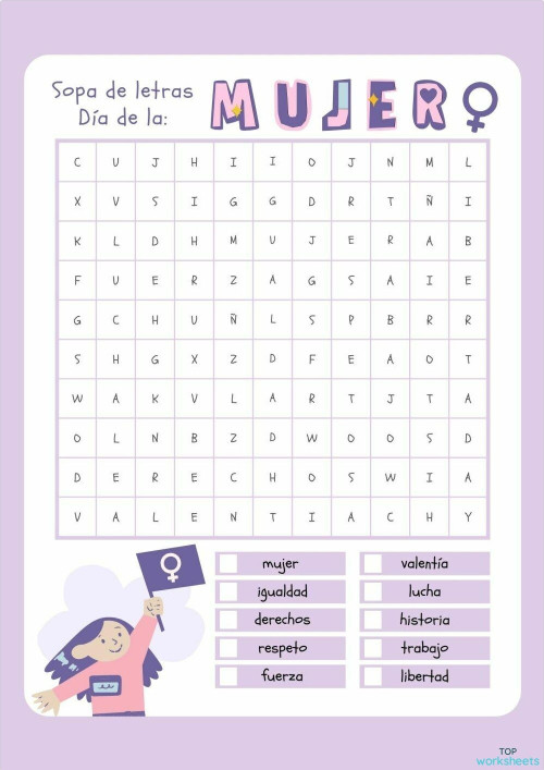 Sopa de letras - Día de la mujer. Ficha interactiva | TopWorksheets