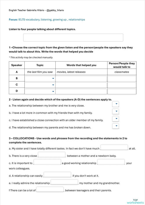 Vocabulary for IELTS 1 - Lesson 1.1. Interactive worksheet | TopWorksheets