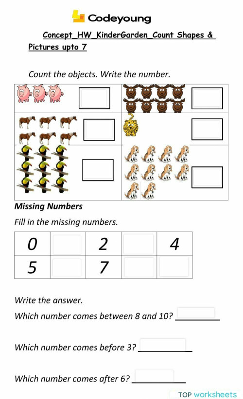 Introduction to number 7. Interactive worksheet | TopWorksheets