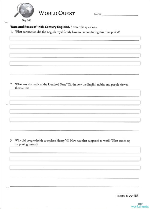 Chapter 17: Pg 165-166 World Quest. Interactive worksheet | TopWorksheets