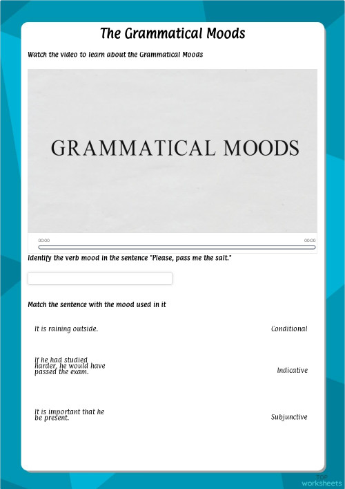The Grammatical Moods. Interactive worksheet | TopWorksheets