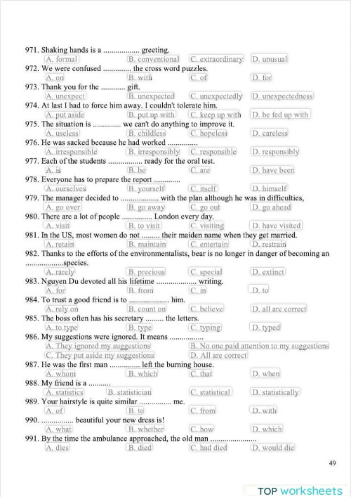 Test 13 - English. Interactive worksheet | TopWorksheets