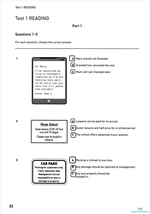 B1 CAMBRIDGE READING. Interactive worksheet | TopWorksheets