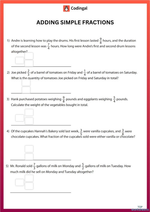 M_G05M06L12_WC01_Word_Problems(Fractions Add and Subtract)_1. Interactive worksheet | TopWorksheets