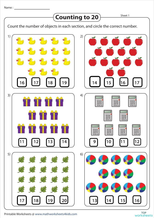 Counting to 20. Ficha interactiva | TopWorksheets Counting to 20. Ficha interactiva | TopWorksheets