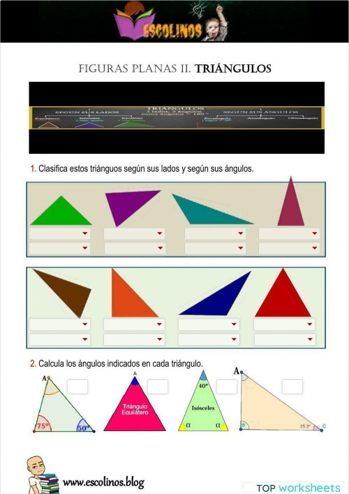 Figuras planas II. Triángulos. Ficha interactiva | TopWorksheets