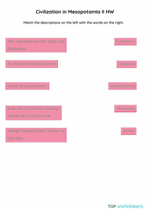 Civilization in Mesopotamia HW2. Interactive worksheet | TopWorksheets