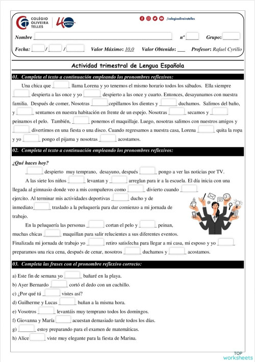 pronombres personales tónicos y átonos. Ficha interactiva | TopWorksheets