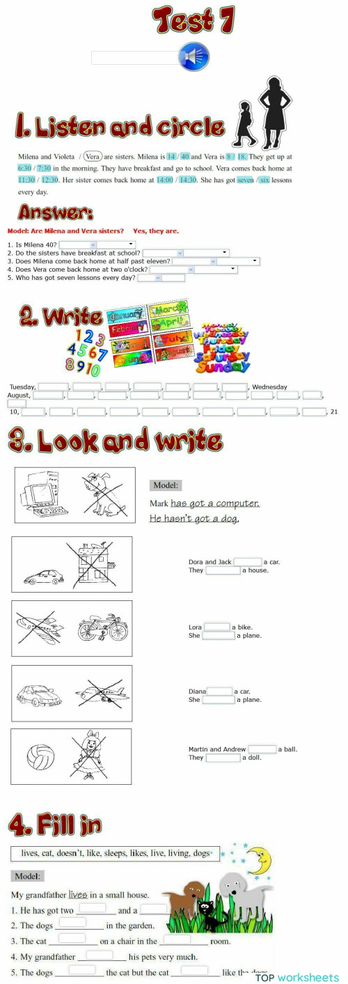 Test 7 for the 3rd grade. Interactive worksheet | TopWorksheets