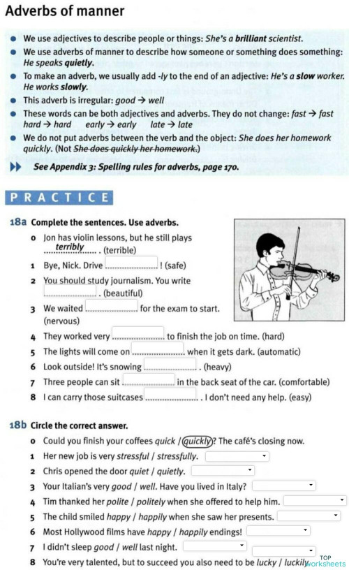 Adverbs of manner. Interactive worksheet | TopWorksheets