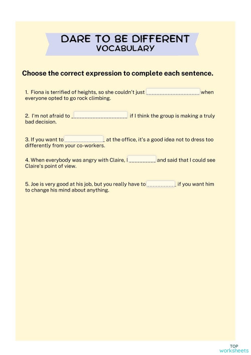 Vocabulary: Dare to be different. Interactive worksheet | TopWorksheets