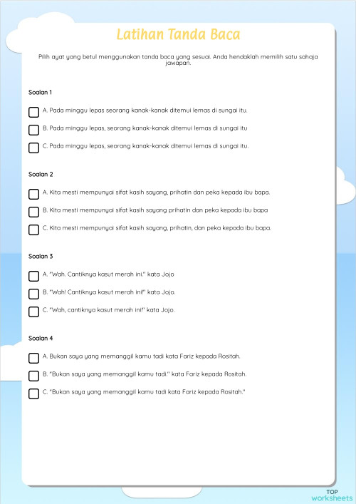 Latihan Tanda Baca. Interactive worksheet | TopWorksheets