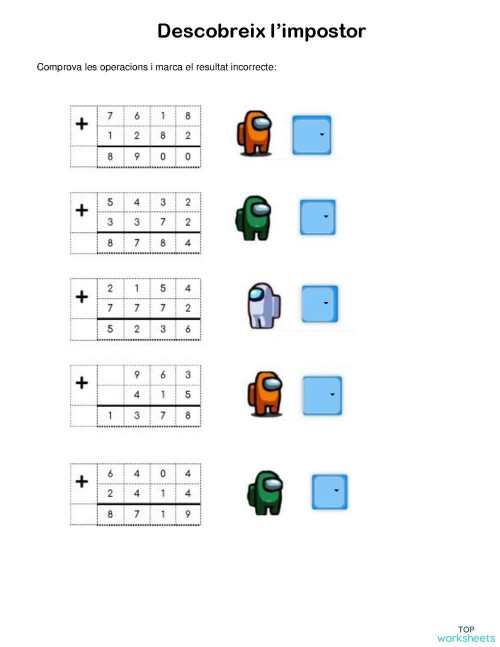 Calculo de sumes. Fitxa interactiva | TopWorksheets