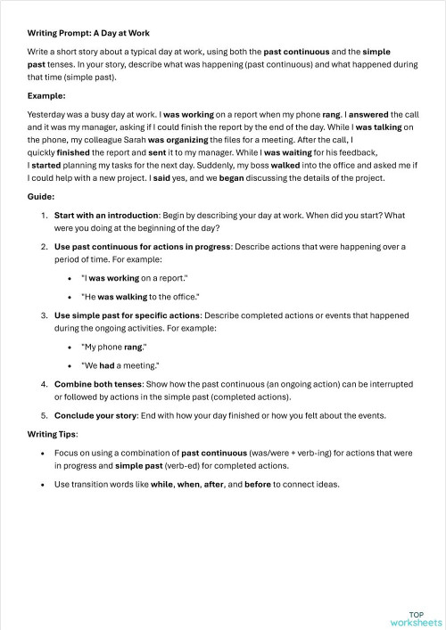 Day 4 Past Continuous Writing. Interactive worksheet | TopWorksheets