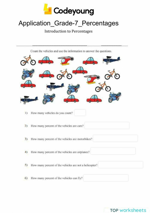 Introduction to Percentages Application. Interactive worksheet ...