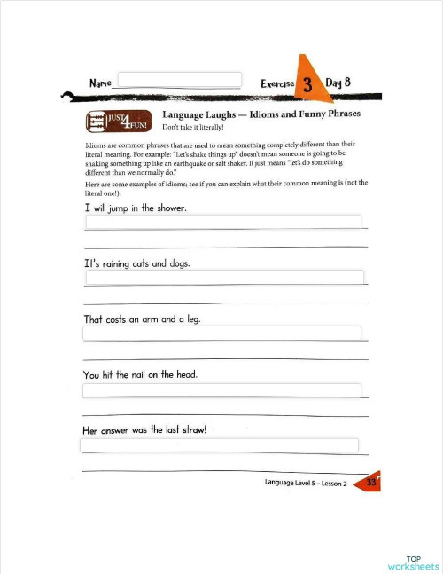 Lesson 2: Idioms and Funny Phrases Pg 33. Interactive worksheet ...