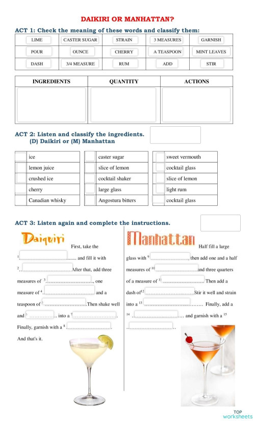 MANHATTAN OR DAIKIRI? COCKTAILS. Interactive worksheet | TopWorksheets