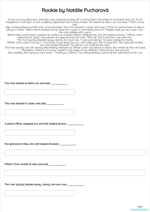 Rookie by Samuel Ryšavý, Comprehension Questions (open ended ...