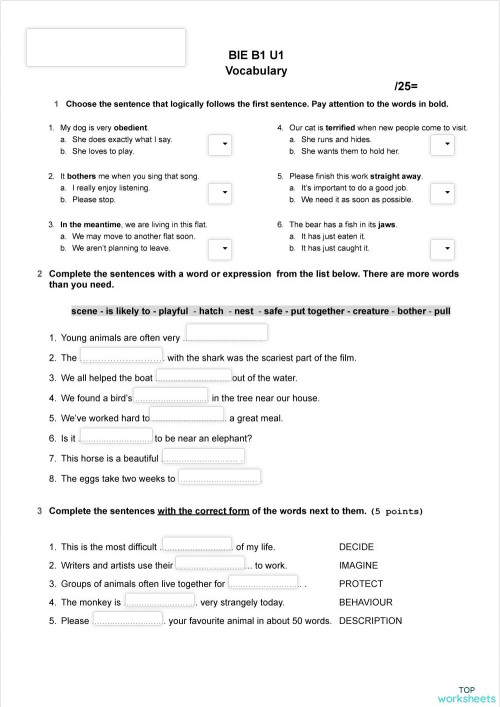 BIE B1 U1 Vocabulary. Interactive worksheet | TopWorksheets