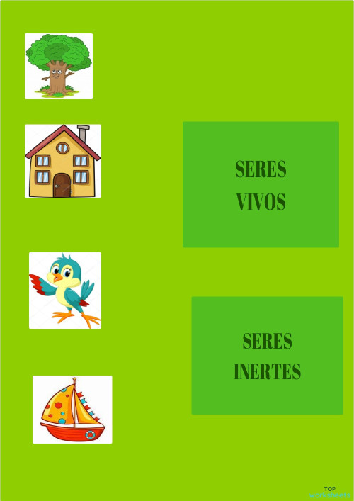 Une los seres vivos y seres inertes. Ficha interactiva | TopWorksheets