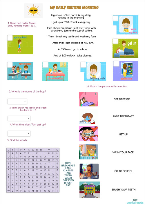 MY DAILY ROUTINE MORNING (Copia). Interactive worksheet | TopWorksheets