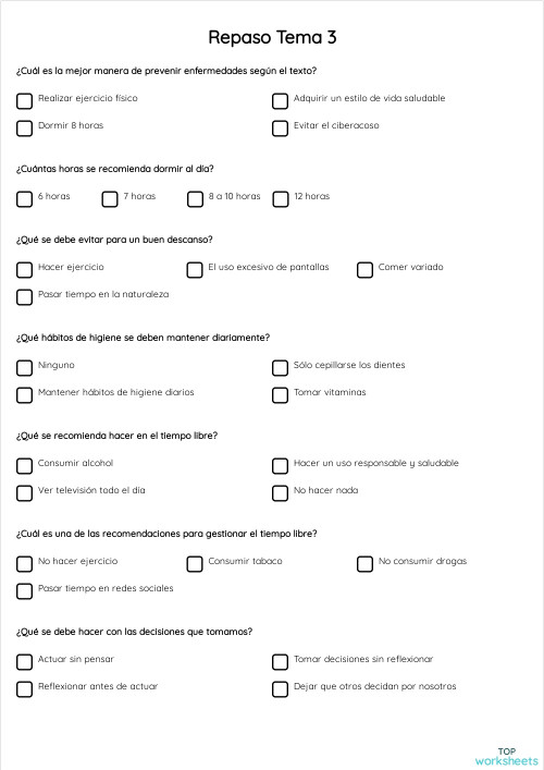 Repaso Tema 3. Ficha interactiva | TopWorksheets