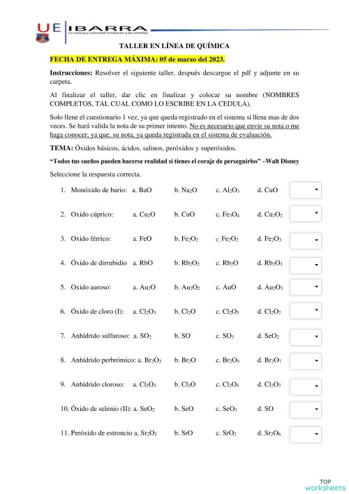TALLER DE QUIMICA N ° 1. Ficha interactiva | TopWorksheets