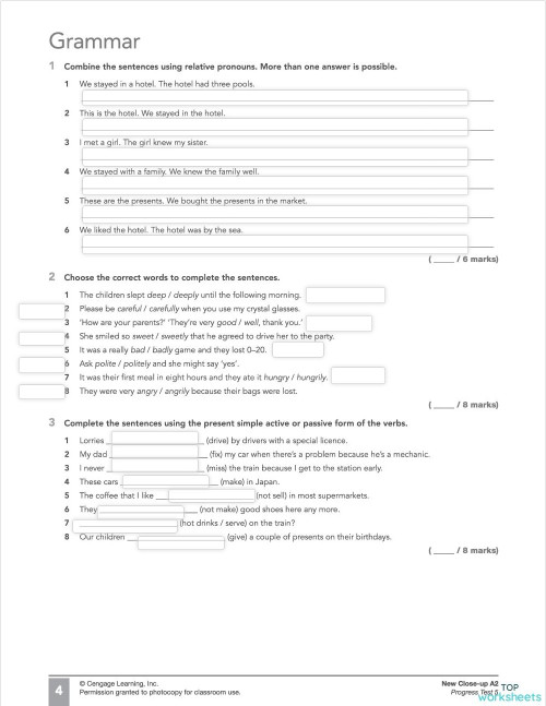 Close-up A2 Progress Test 5 Grammar. Interactive worksheet | TopWorksheets