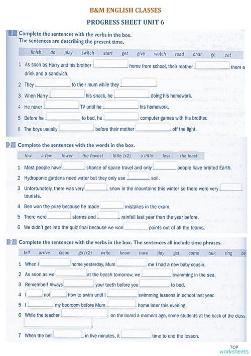 PROGRESS SHEET UNIT 6. Interactive worksheet | TopWorksheets