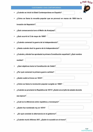 Edad contemporánea . Ficha interactiva | TopWorksheets
