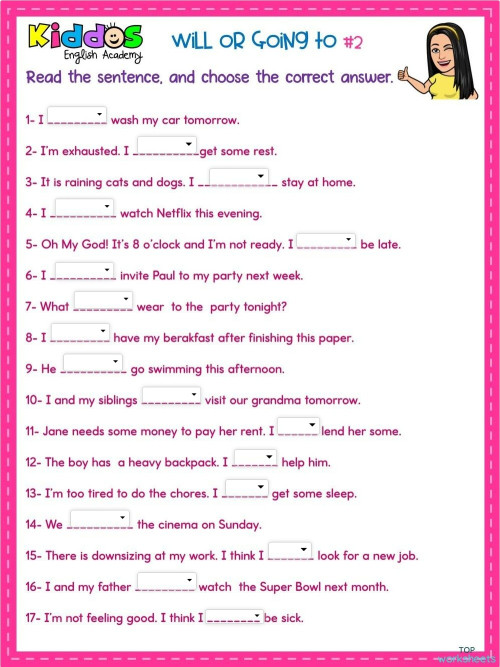 Will or Going to #2. Interactive worksheet | TopWorksheets