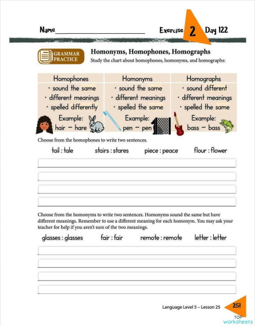 Lesson 25: Pg 251-252 Grammar Practice Ex 2. Interactive worksheet ...