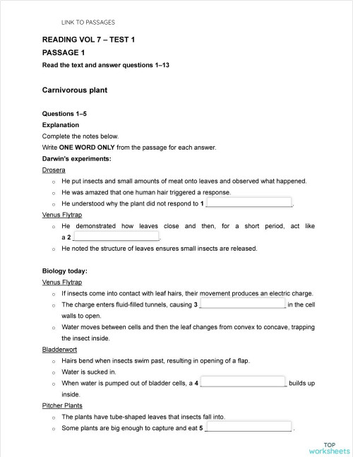 LĐ Reading VOL 7 - Test 1. Interactive worksheet | TopWorksheets